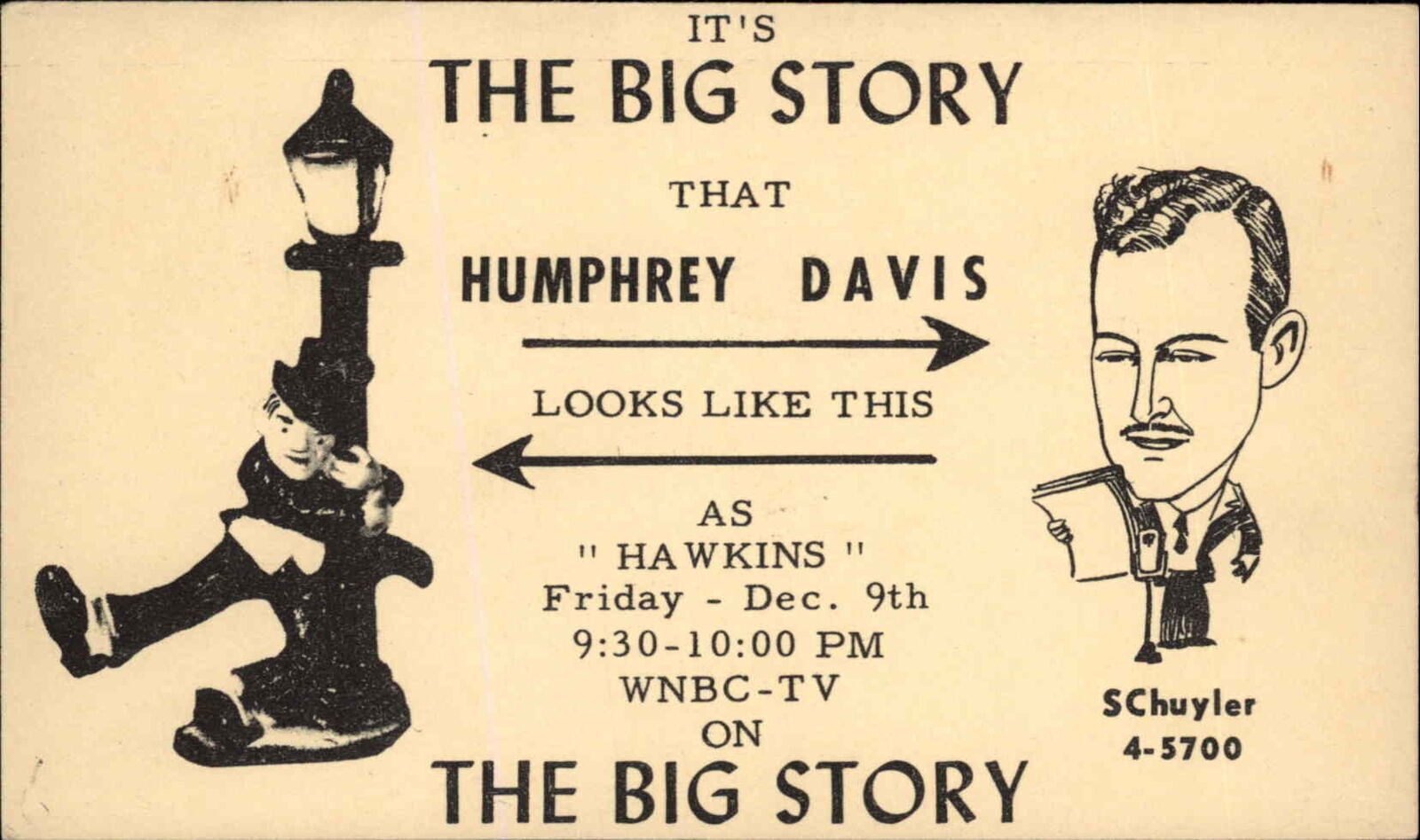 Vintage PC NBC The Big Story RADIO SHOW AD "Hawkins" Humphrey Davis ...