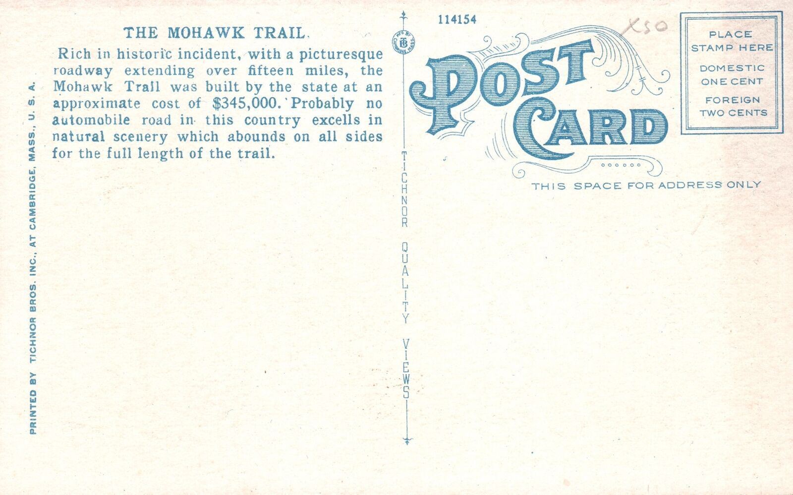 Vintage Postcard Cold River Canyon Mohawk Trail Berkshire Hills ...