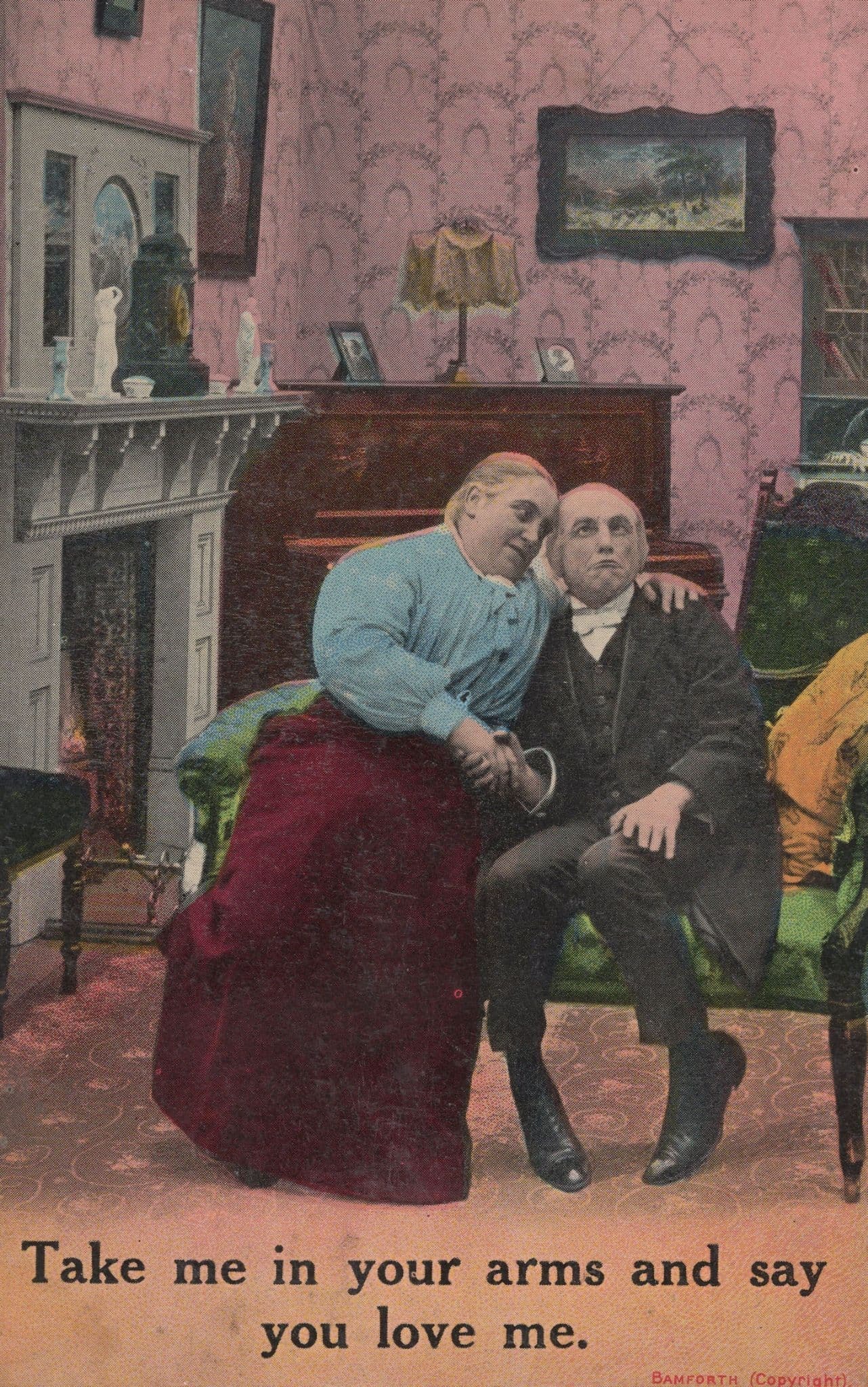 Fat Old Lady With Confused Oap Man Romance Old Comic Postcard Topics
