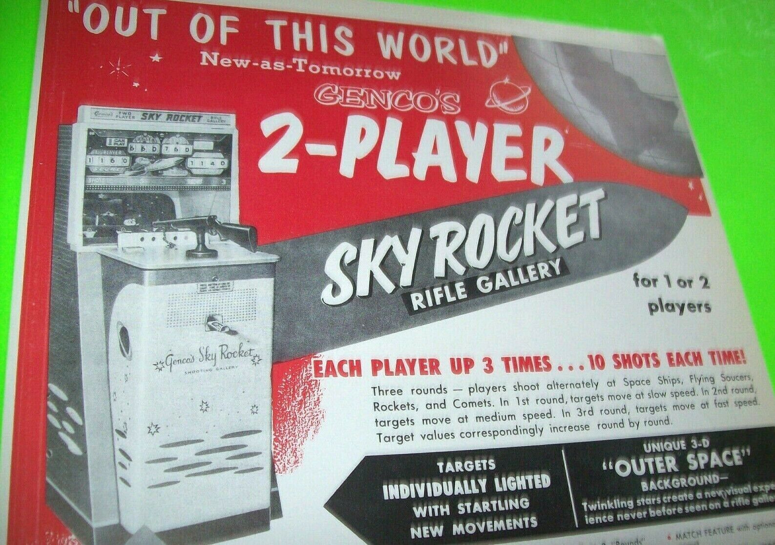 Sky Rocket Genco Arcade FLYER Original NOS 1955 Rifle Gun Shooting ...