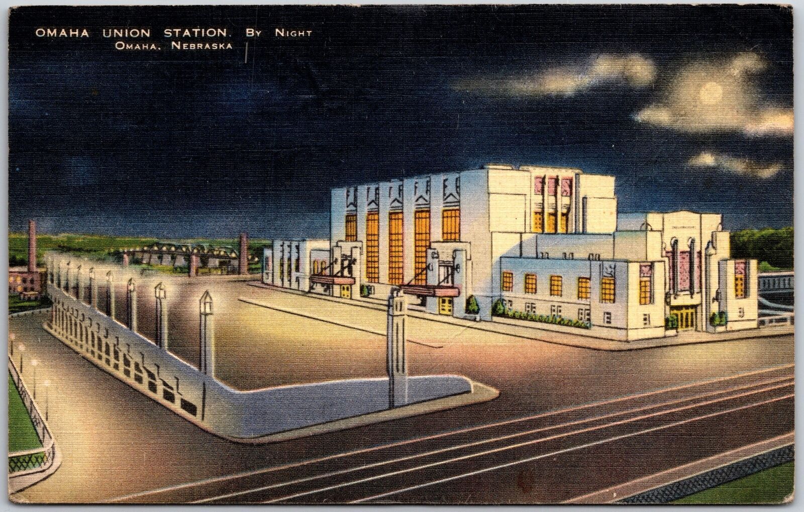 Omaha Nebraska NE, 1943 Omaha Union Station Building By Night, Vintage ...