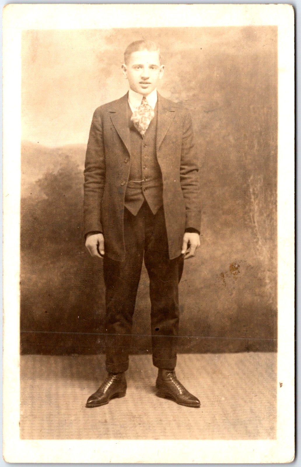 Young Man Slick Hair, Puffed Out Tie, and Vest Portrait - Vintage ...