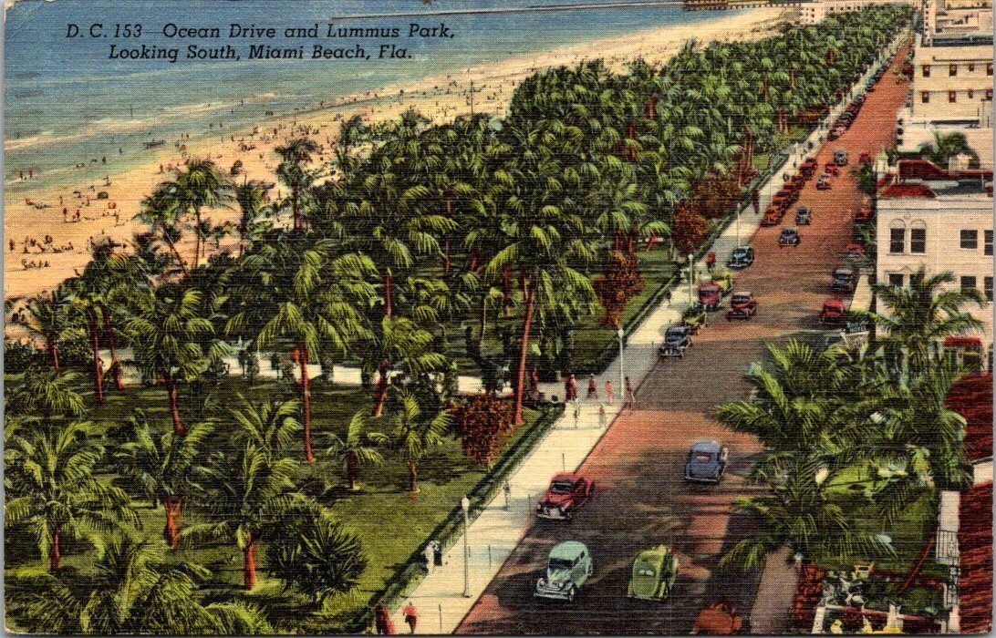Florida Miami Beach Ocean Drive and Lummus Park Looking South 1950 ...