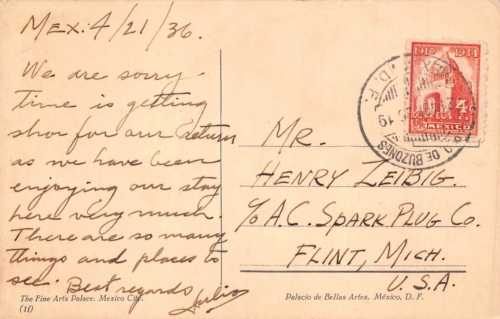 Mexico 1936 Fine Arts Palace Mexico City Cars vintage postcard | Latin ...