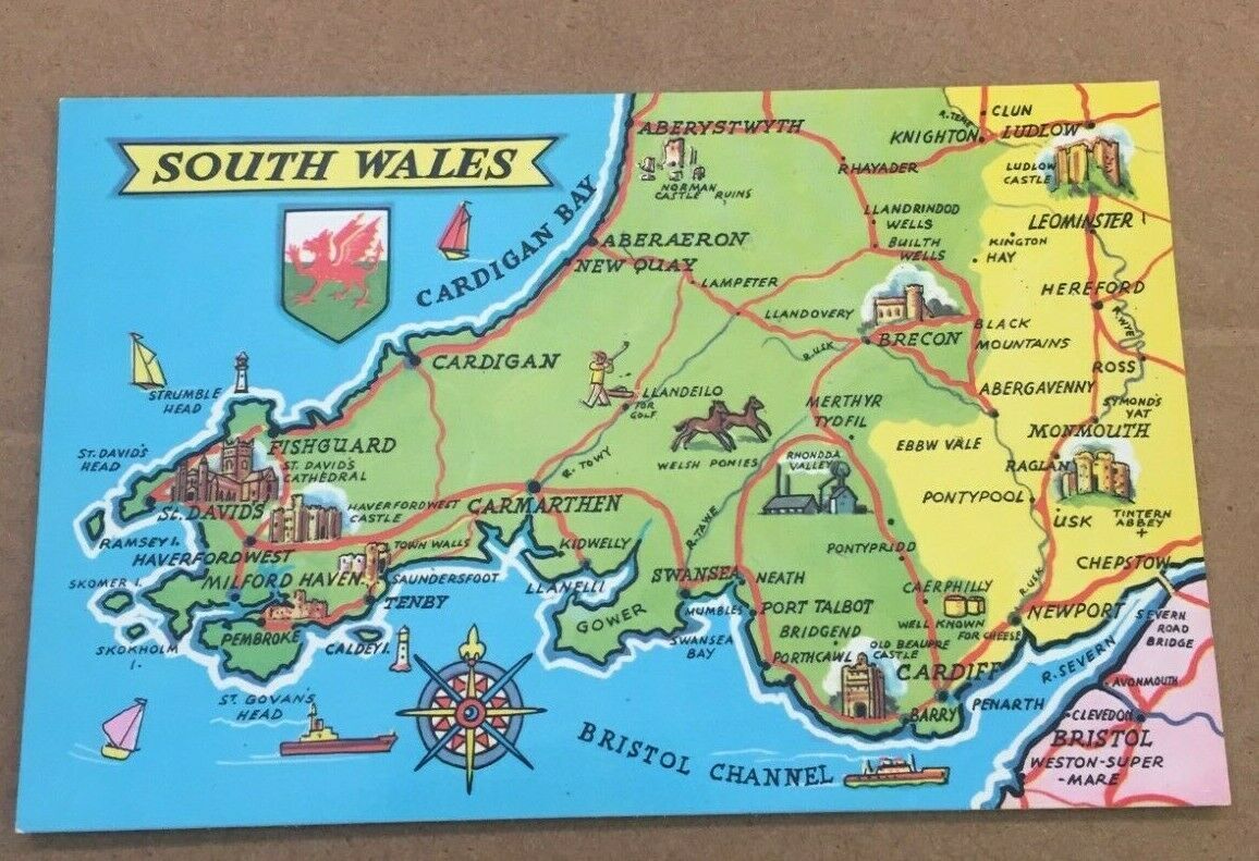 Vintage Unused Postcard - MAP of South Wales | Europe - United Kingdom ...