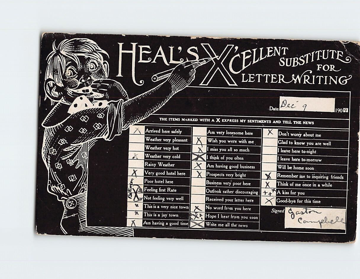 Postcard Heal's X'cellent Substitute For Letter Writing with Man Comic ...