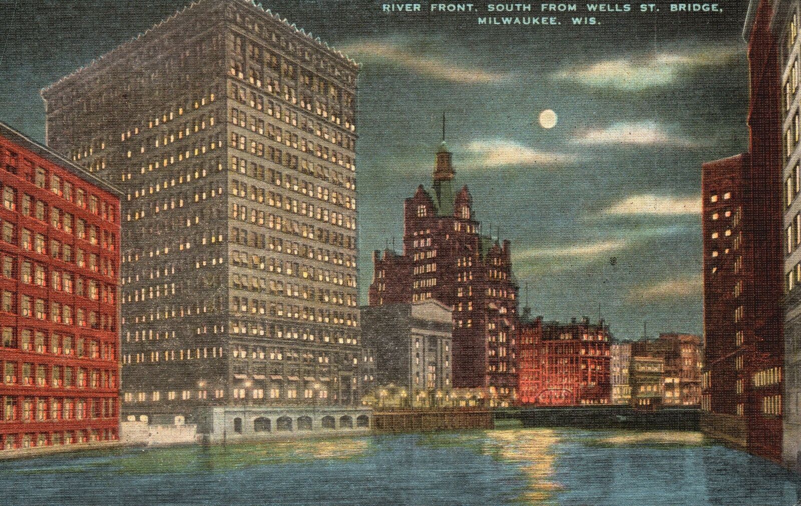 Vintage Postcard 1930's River South From Wells St. Bridge Milwaukee ...