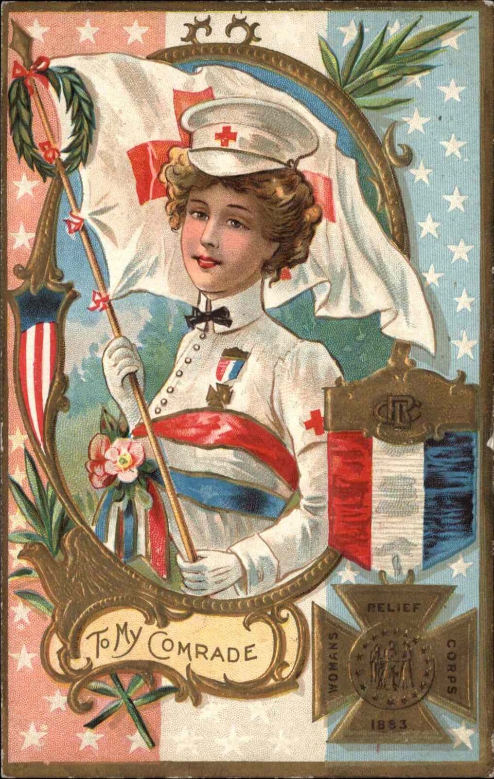 Memorial Day Civil War Nurse Mourns Soldiers Red Cross Flag c1910 PC ...