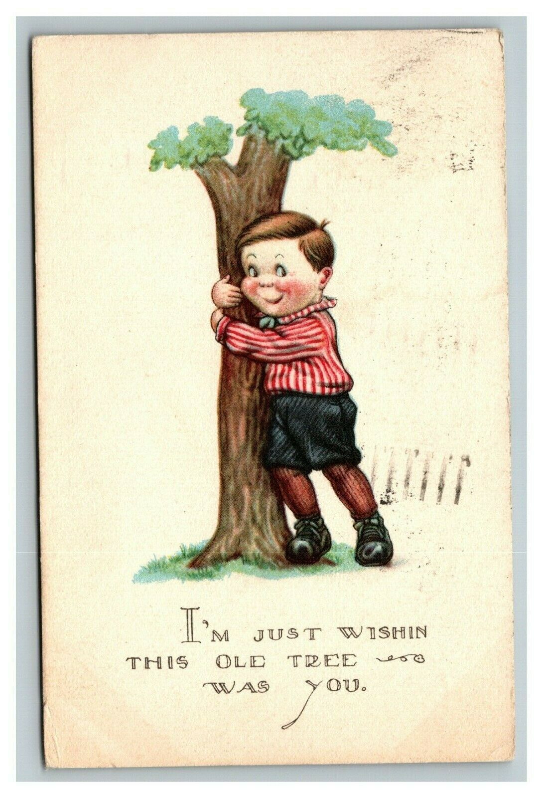 Vintage 1930's Comic Postcard Boy Hugging a Tree - Wishing the Tree Was ...
