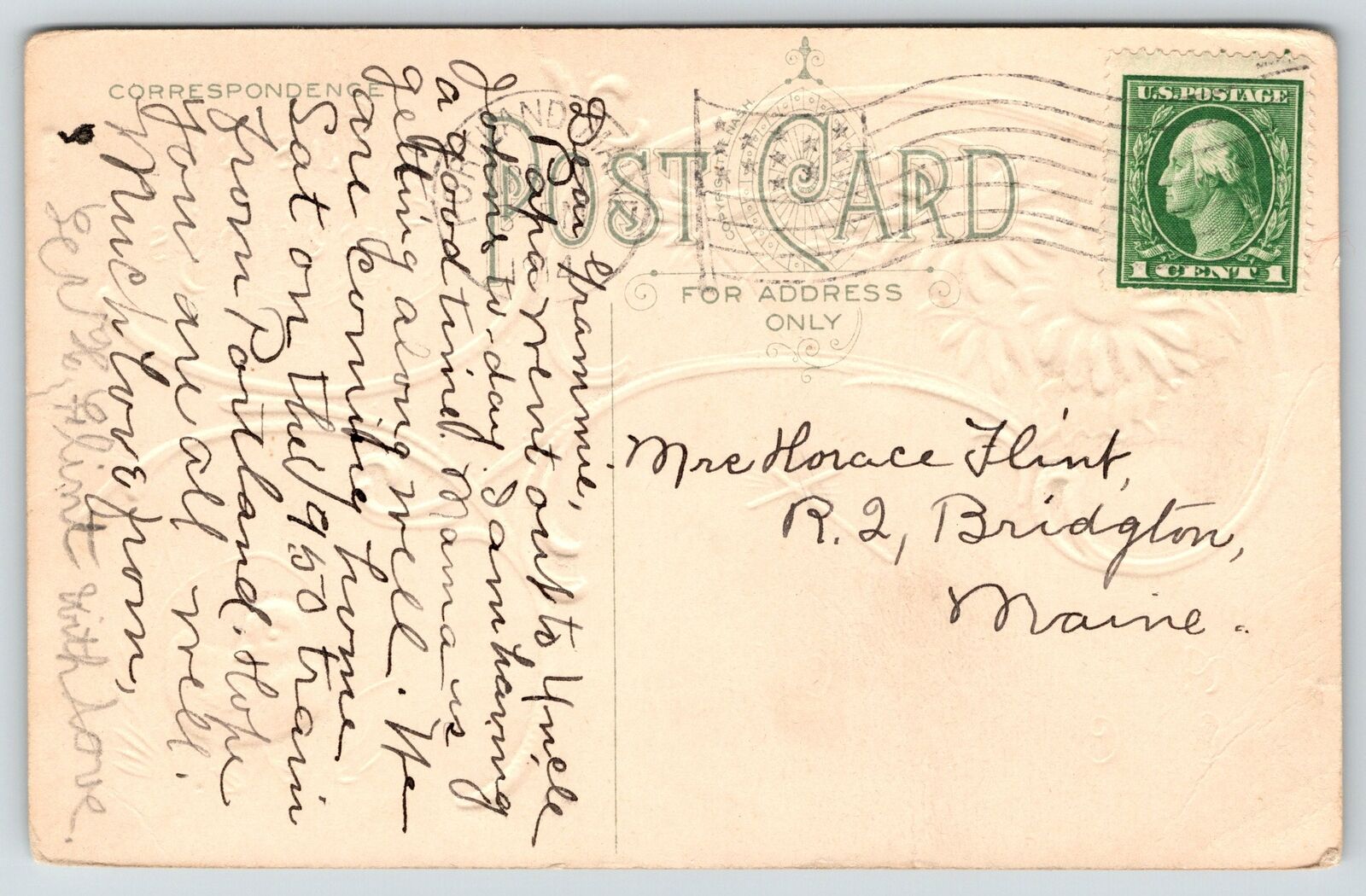 Easter Calligraphy~Cute Duck~Daisies~Art Nouveau Embossed~1914 NASH E ...