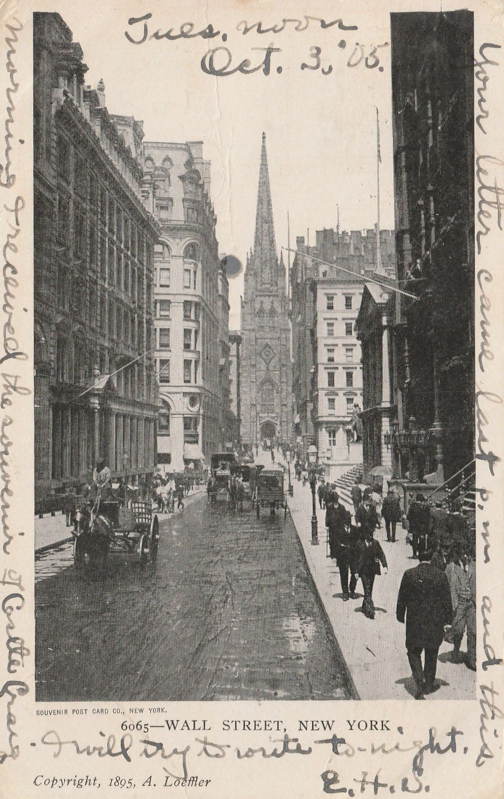 Vintage Postcard Wall Street New York City Street Picture 1895 Card ...