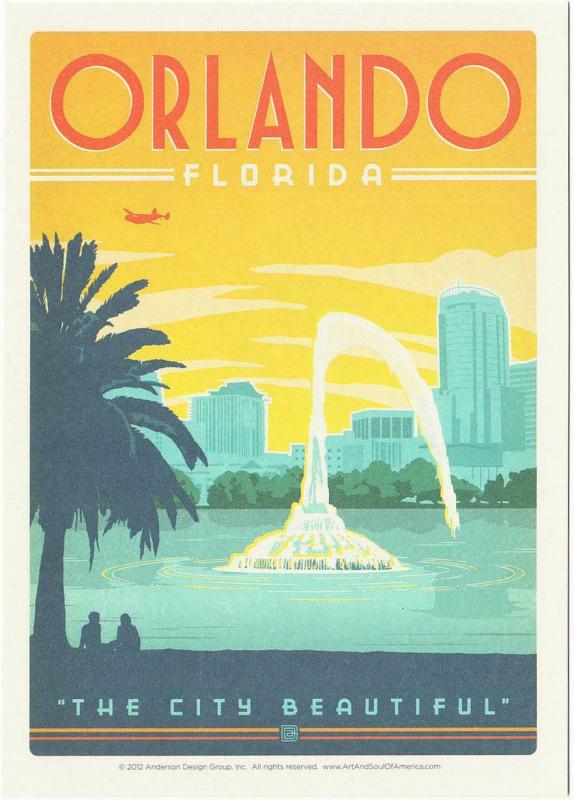 Postcard of Orlando Florida Lake Eola Fountain Travel Poster Style ...