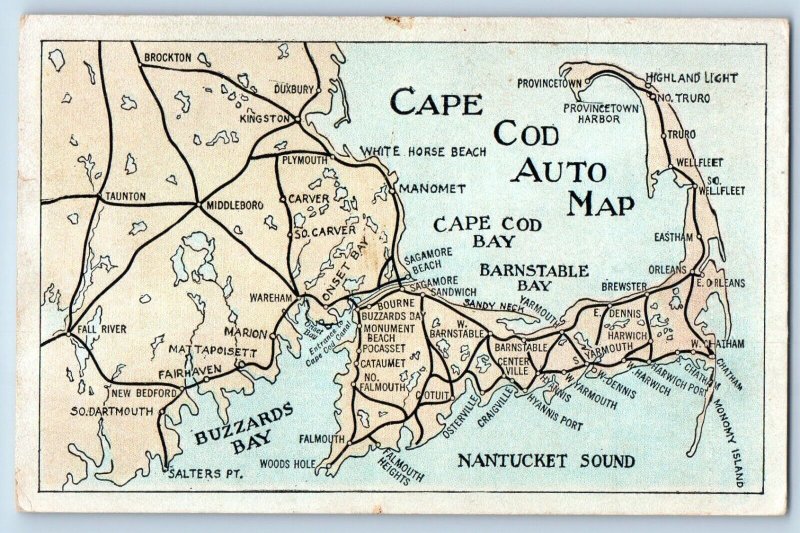 Cape Cod Massachusetts MA Postcard Bay Barn Buzzards Nantucket Map ...