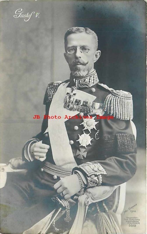 Swedish Royalty, RPPC, King Gustaf V in Military Uniform with Medals ...