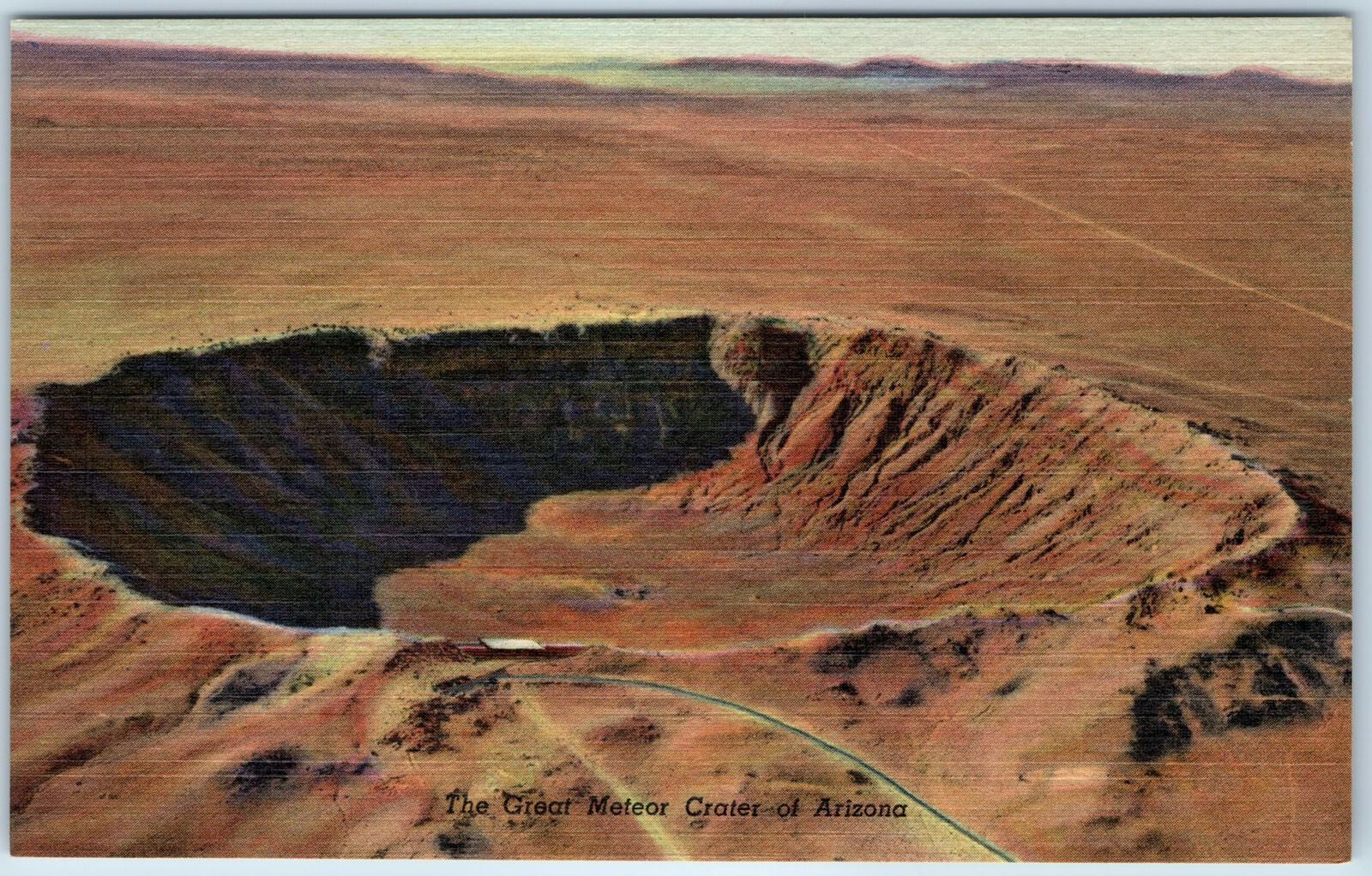 1952 Winslow Flagstaff AZ Great Meteor Crater US Hwy 66 Birds Eye ...