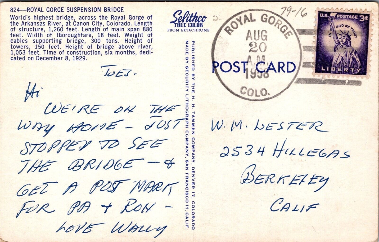 Vtg Canon City Colorado CO Royal Gorge Suspension Bridge Train 1950s ...