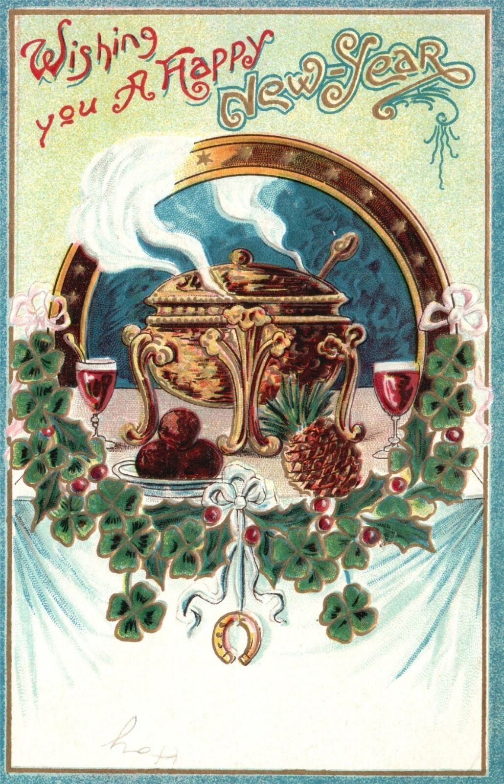 Vintage Postcard 1908 Wishing You A Happy New Year Chafing Dish Food ...