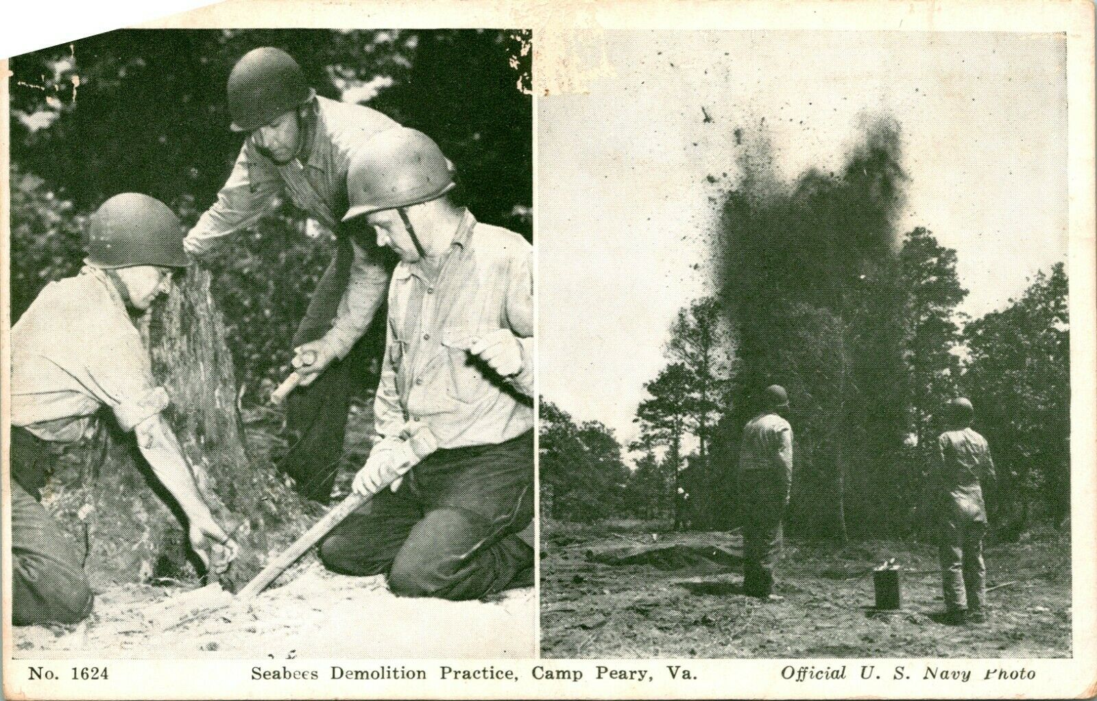 1940s Postcard Camp Peary Virginia US Navy Seabees Demolition Practice ...