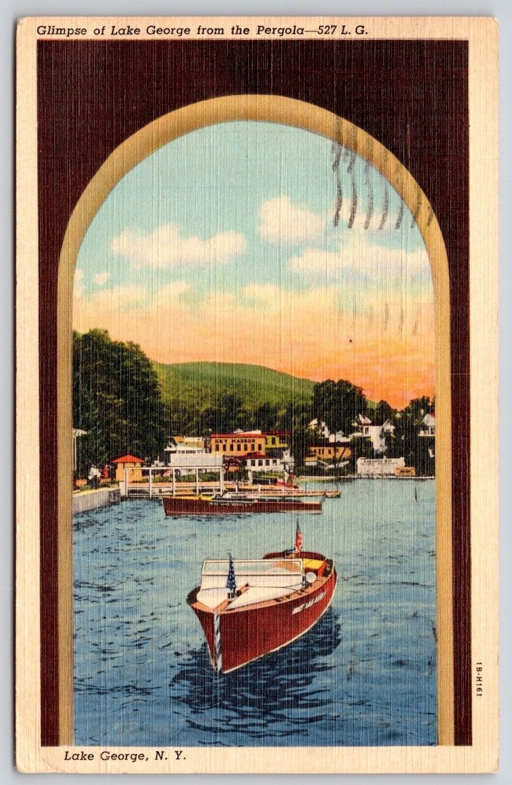 Lake George New York Pergola Scenic Docks Linen Cancel WOB Postcard ...