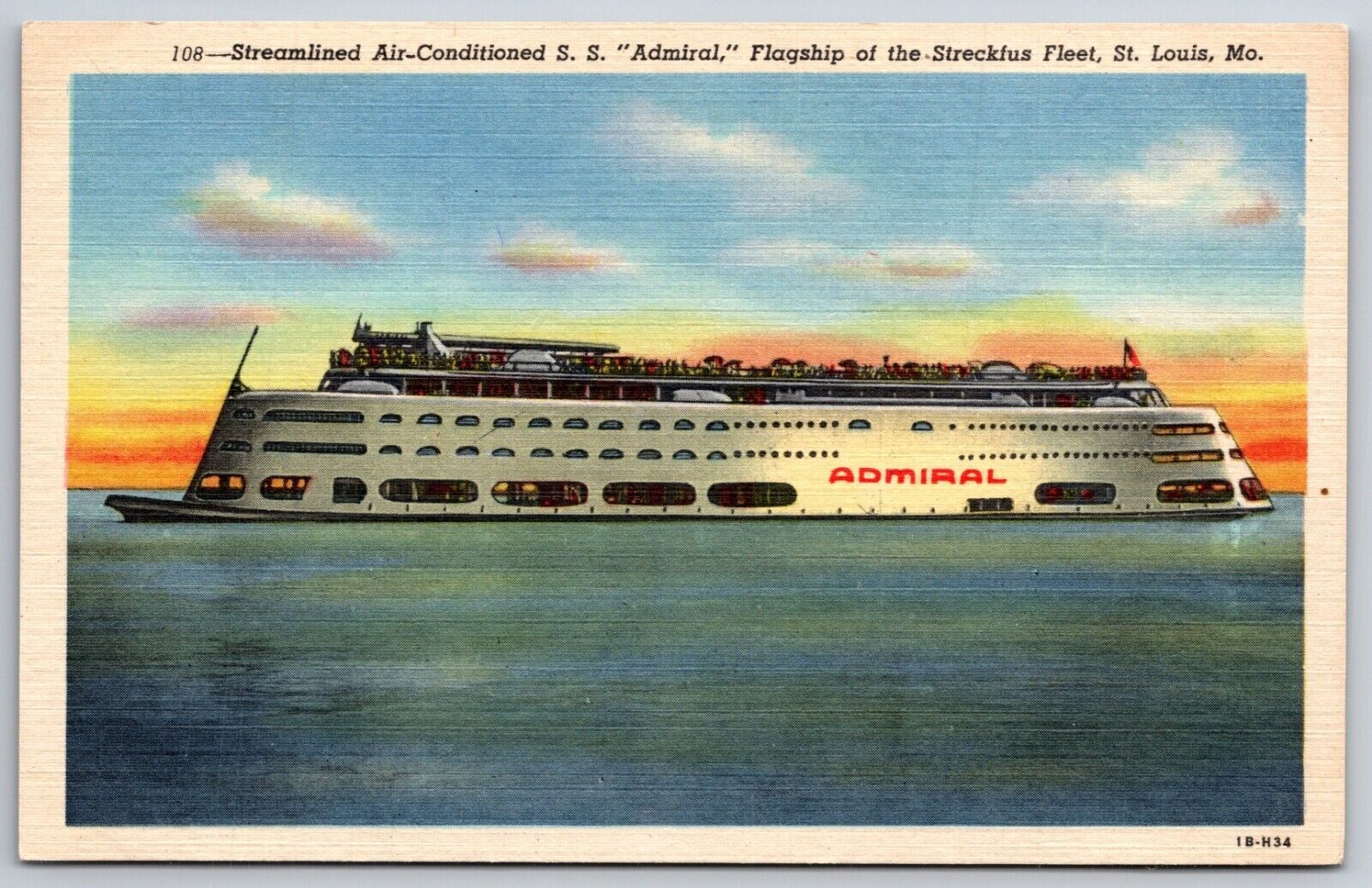 SS Admiral Ship Srecklus Fleet St Louis Missouri MO UNP Linen Postcard ...