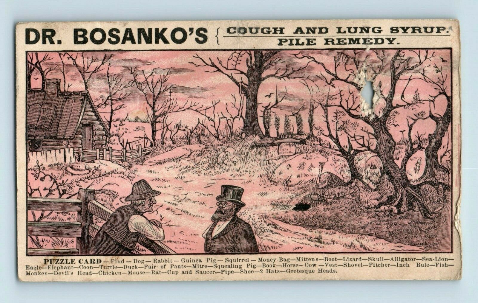 1880's Dr. Bosanko's Cough Lung Syrup Quack Med. Puzzle Card Hidden ...