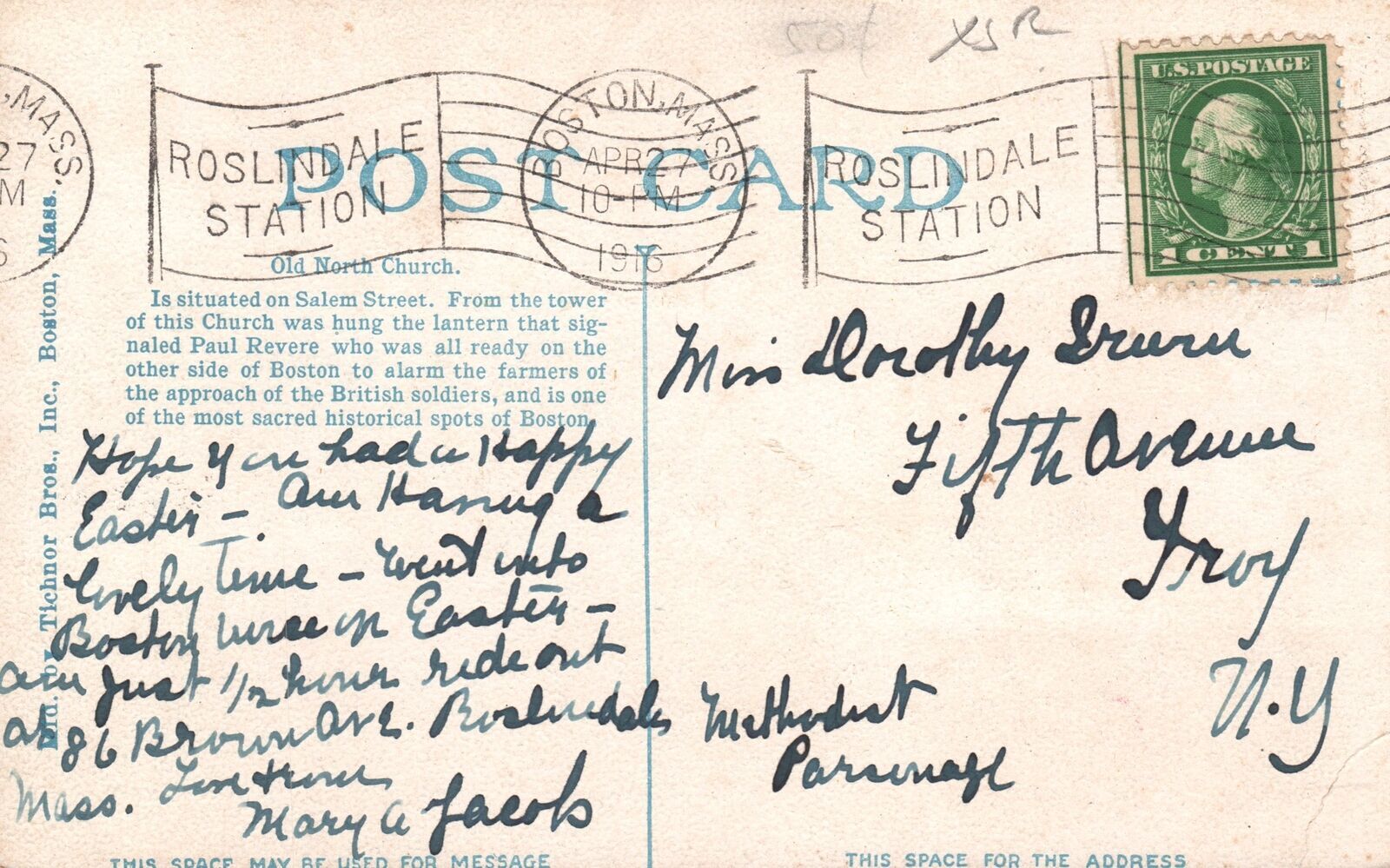 Vintage Postcard 1916 Old North Church Parish Salem Street Boston ...