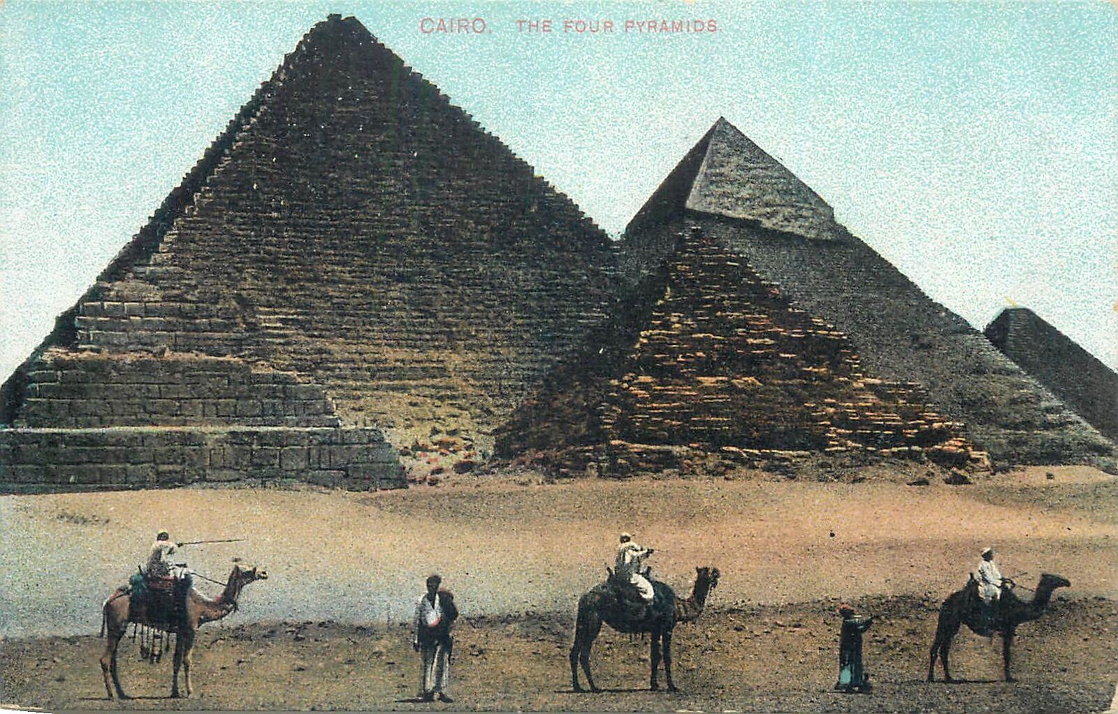 the Four Pyramids Cairo Egypt Postcard native types and scenes camel ...