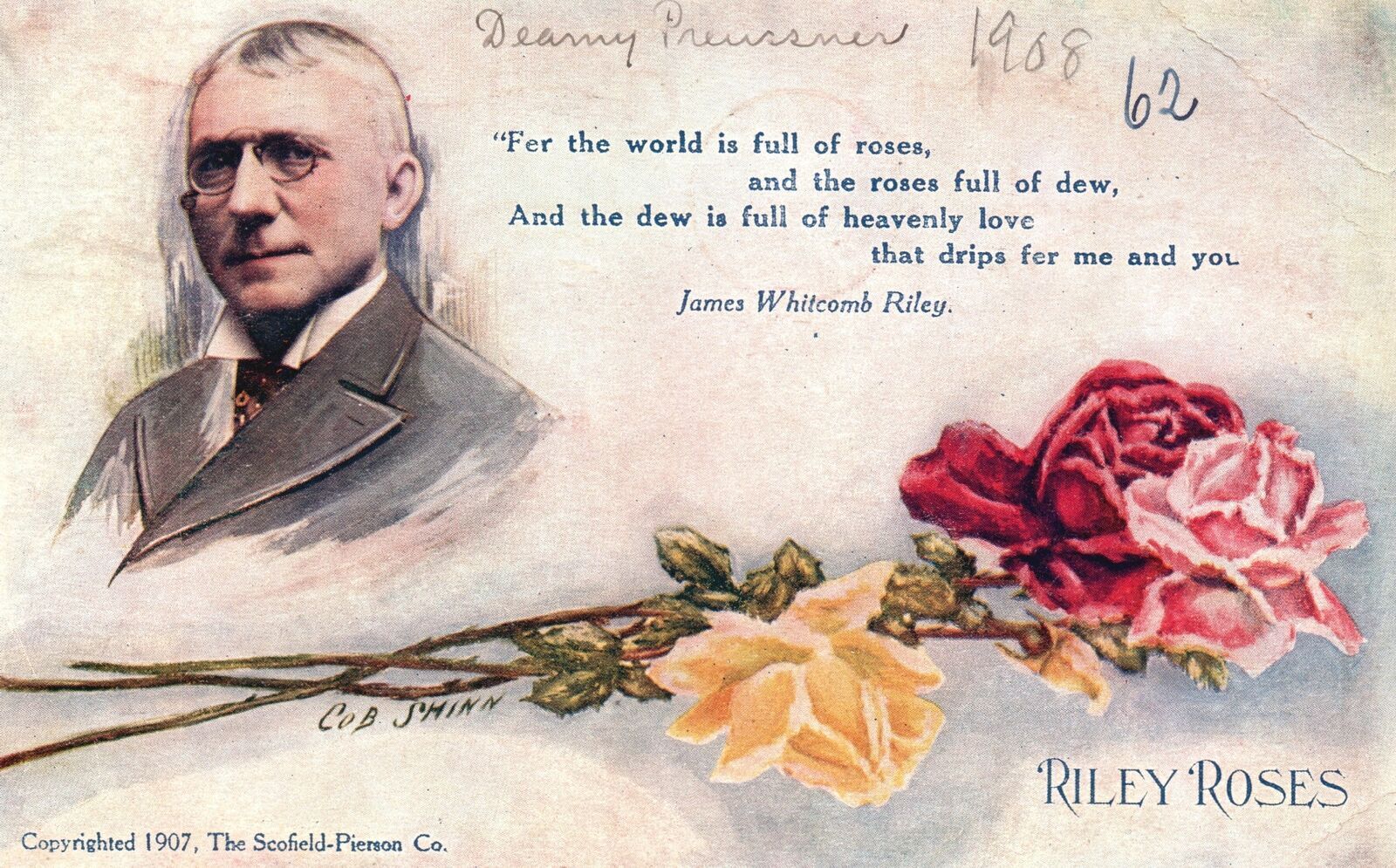 Vintage Postcard 1908 Rose Rhyme By James Whitcomb Riley Pink Yellow ...