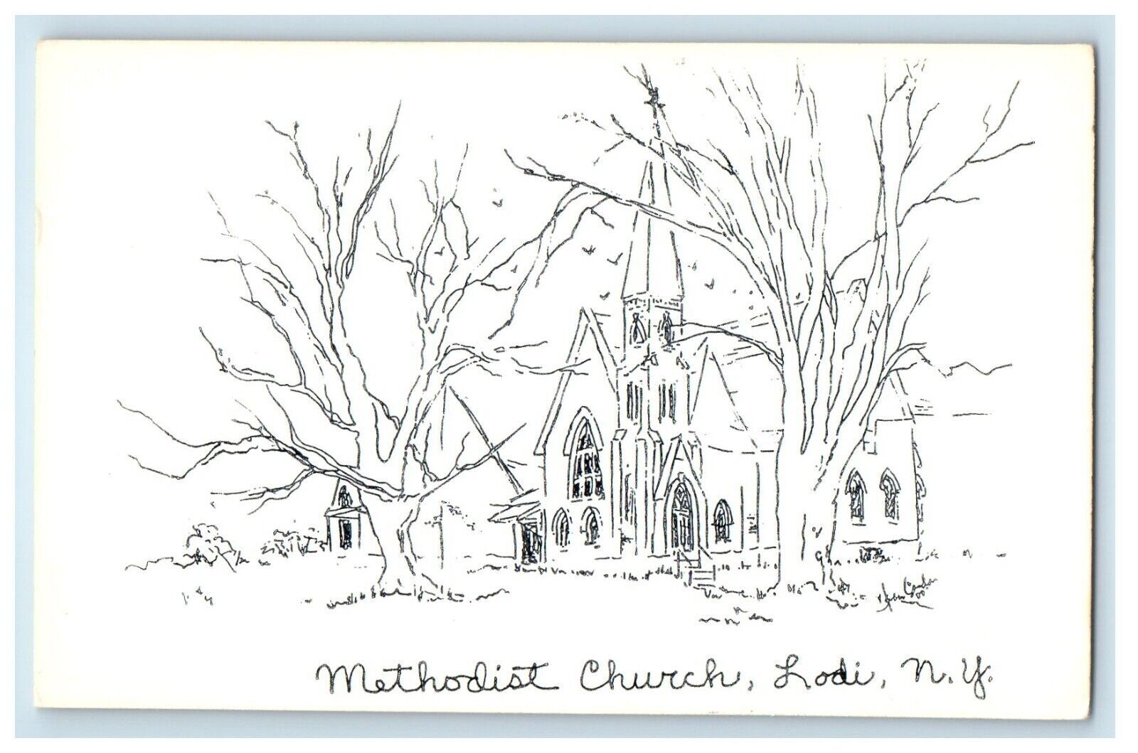 c1910's Methodist Church Sketch Drawing Lodi New York NY Antique ...