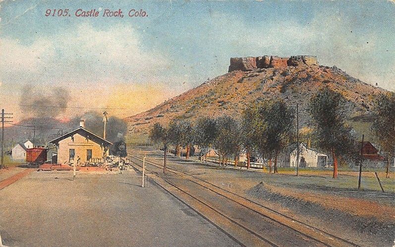 Castle Rock CO Railroad Station Depot Train Arriving Postcard | Topics ...