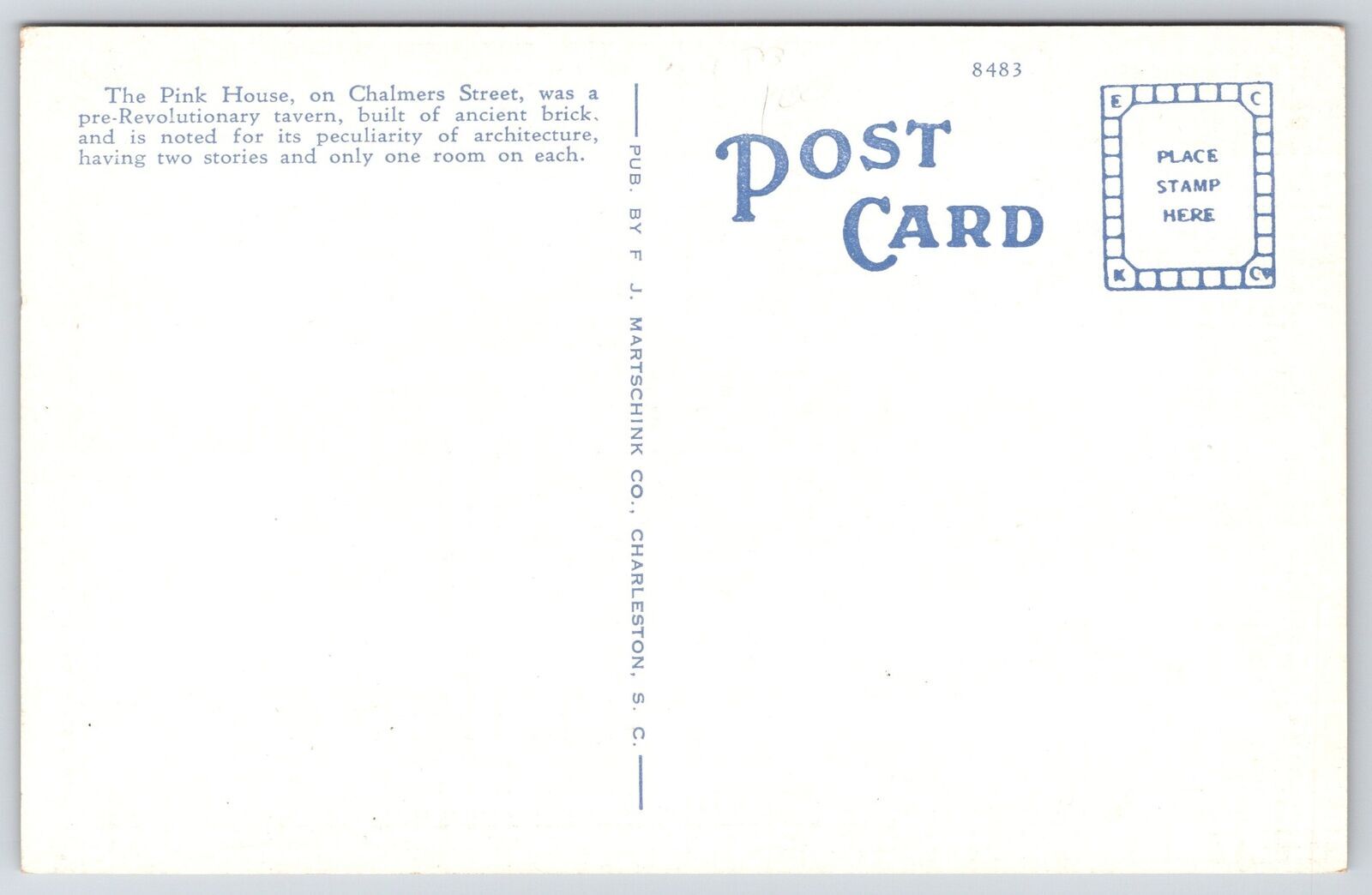 Vintage Postcard Pink House Pre-Revolutionary Tavern Charleston South ...