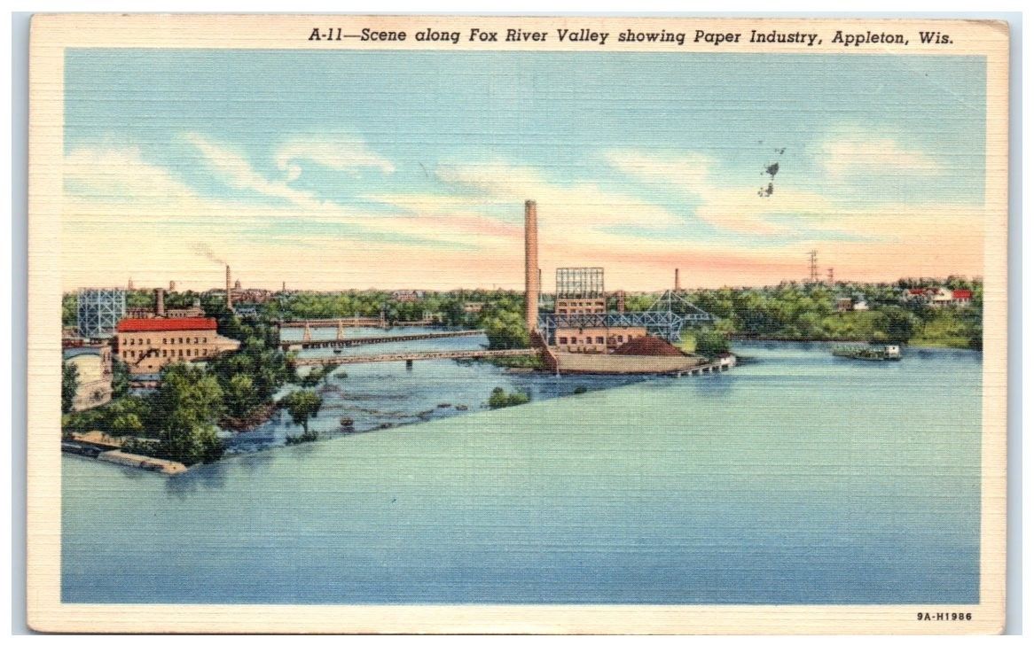 1949 Paper Mill on the Fox River, Appleton, WI Postcard | United States ...