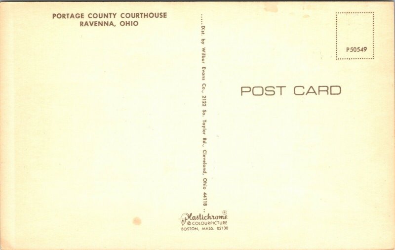 Portage County Courthouse Ravenna Ohio OH Postcard VTG UNP Plastichrome ...