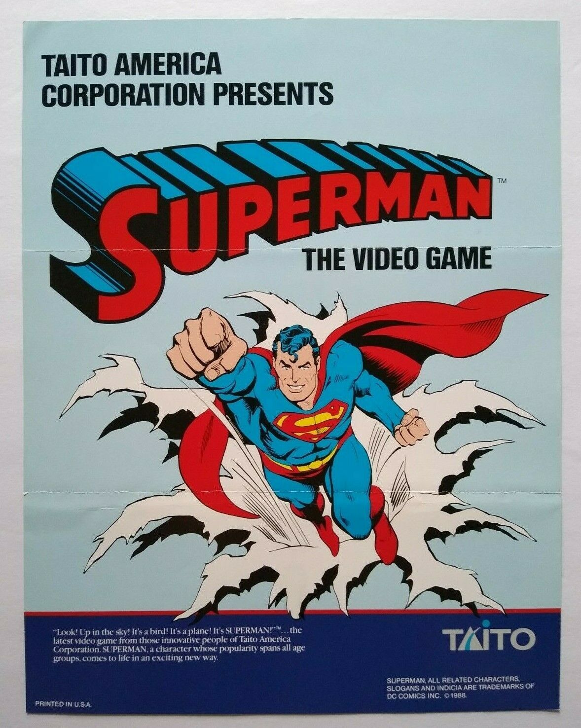 Superman Arcade Flyer Original 1988 Video Game Paper Art Comic Super ...