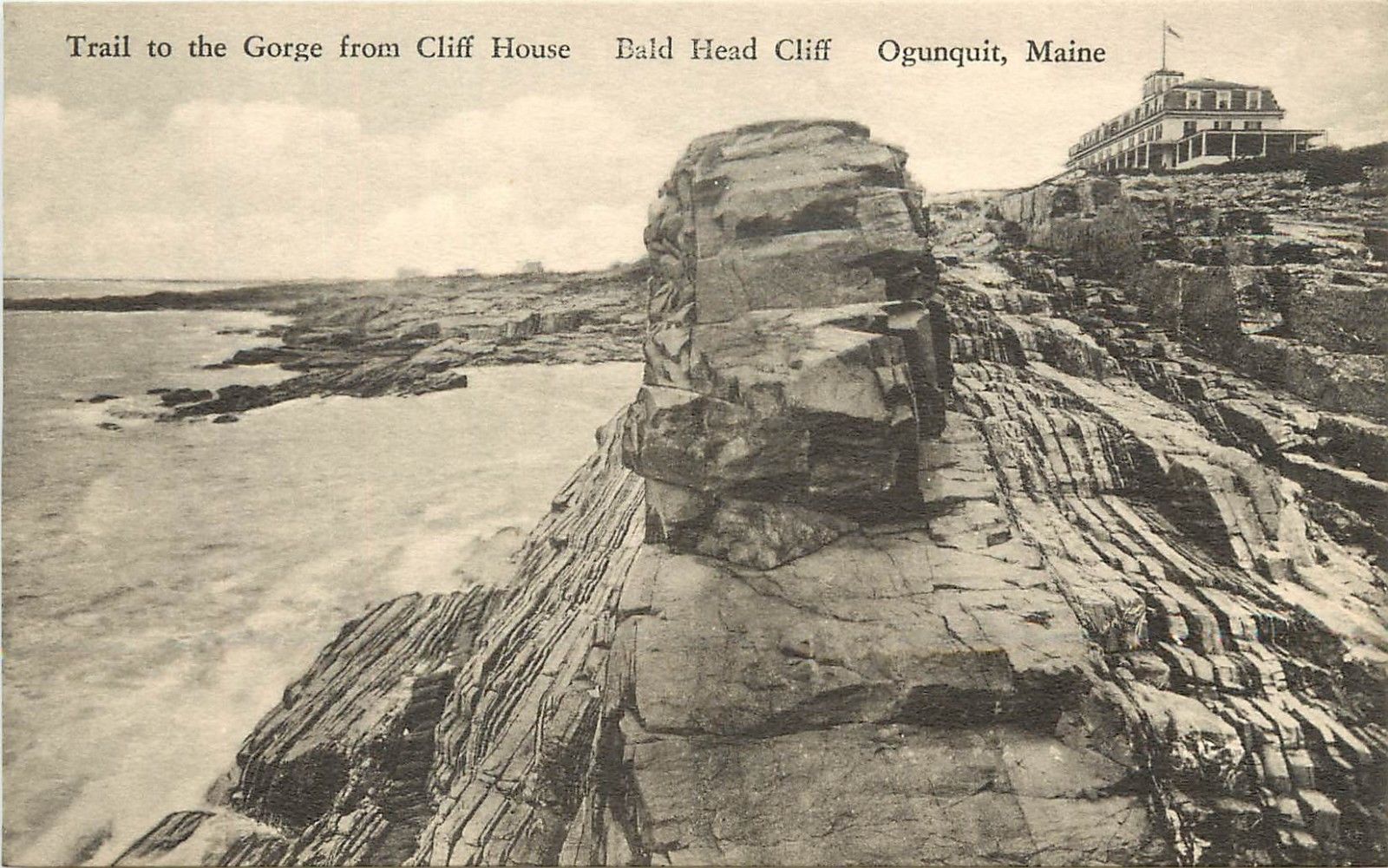 Vintage Lithograph Postcard;Trail to Gorge from Cliff House, Ogunquit ...