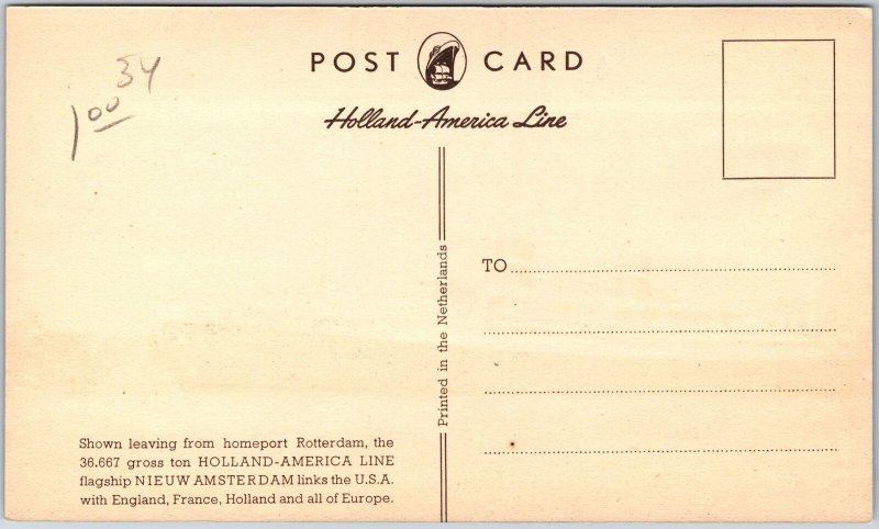 Cruise Ship Holland-America Line Flagship NIEUW AMSTERDAM Postcard ...