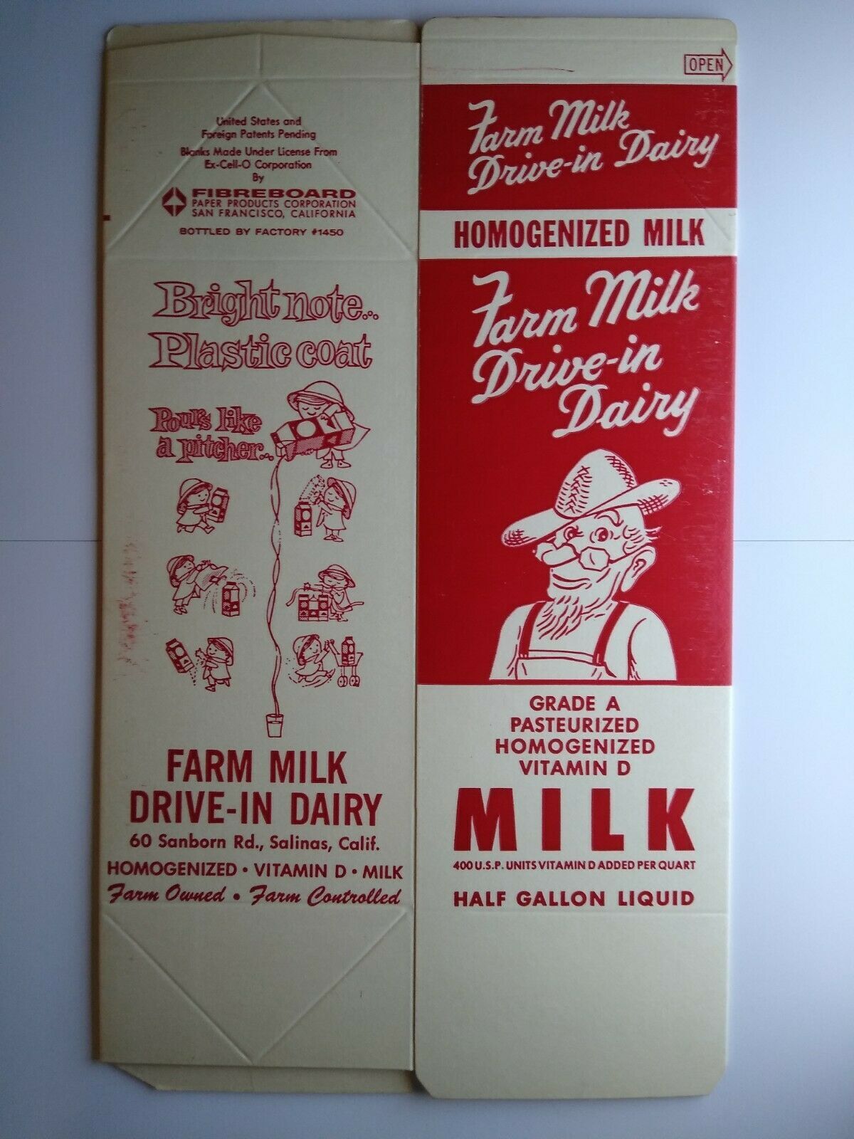 Farm Milk Man Drive In Dairy Vintage Unused Half Gallon Waxed Carton ...