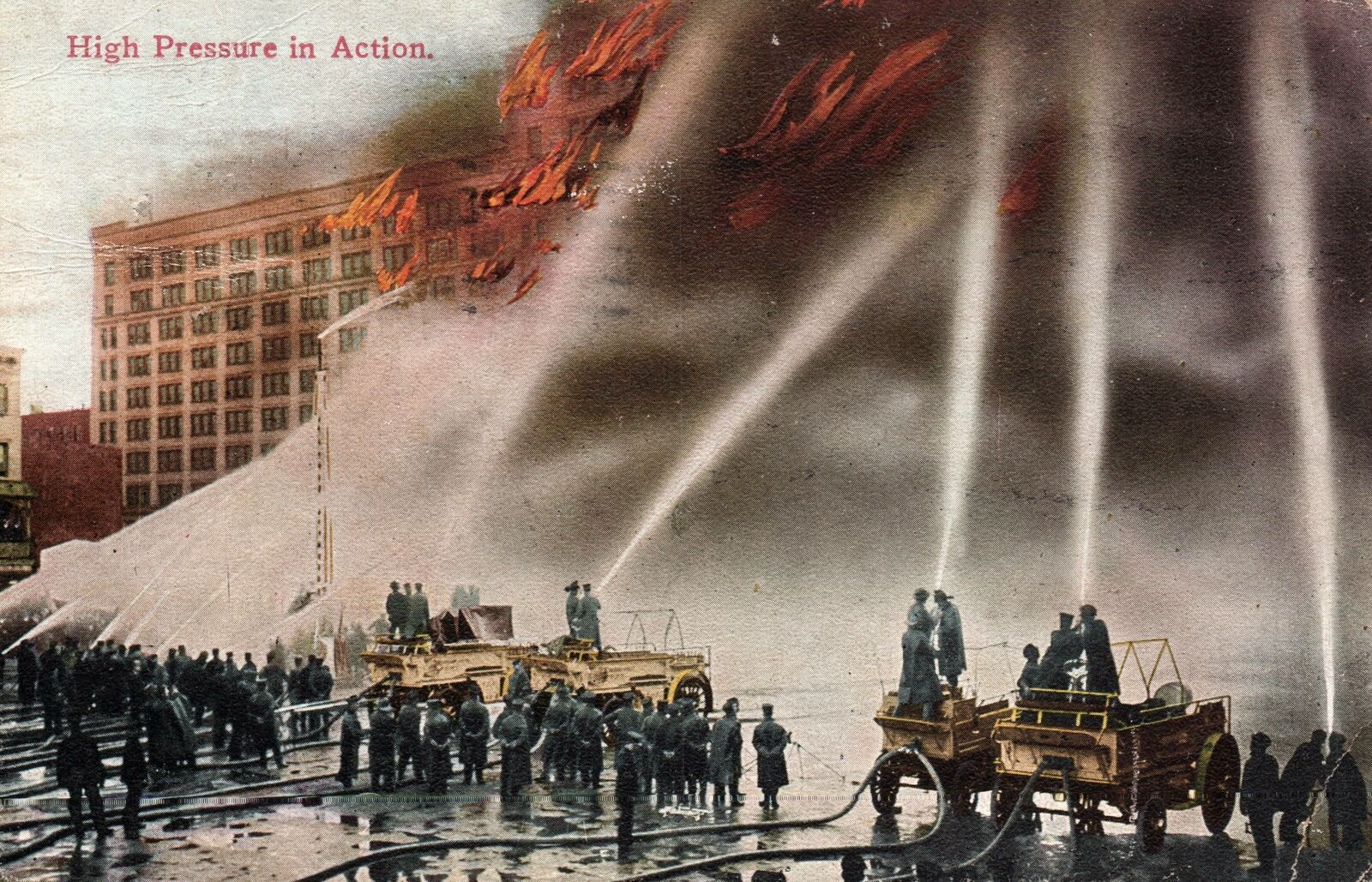 Vintage Postcard High Pressure in Action Early Firefighting Brooklyn N ...