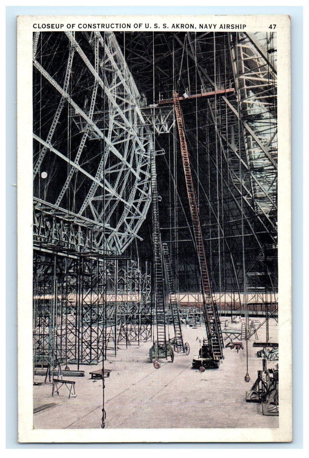 Construction of USS Akron Navy Airship Zeppelin Akron OH Ohio Postcard ...