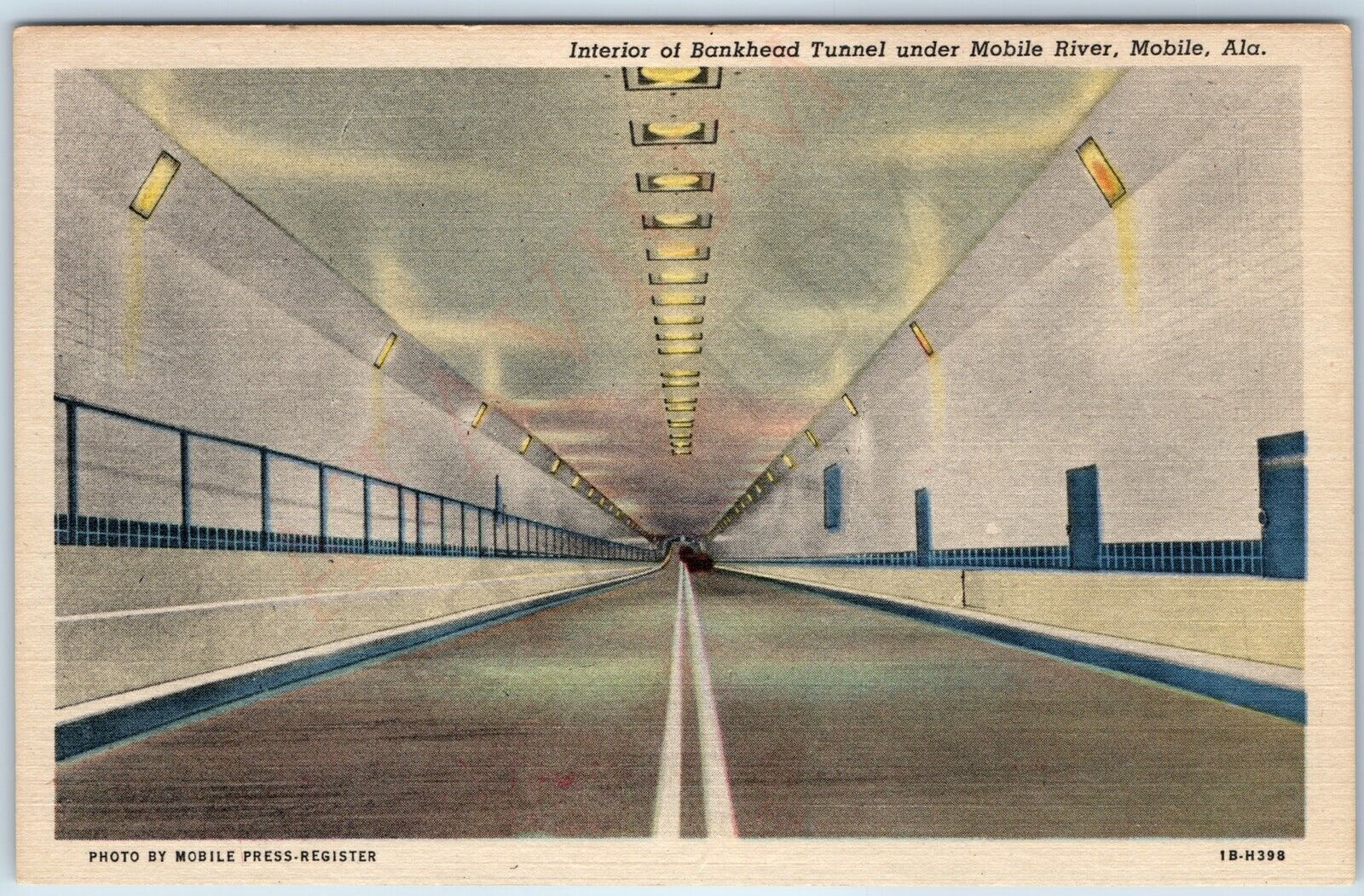 1941 Mobile, Ala Interior Bankhead Street Tunnel Under River AL Linen ...