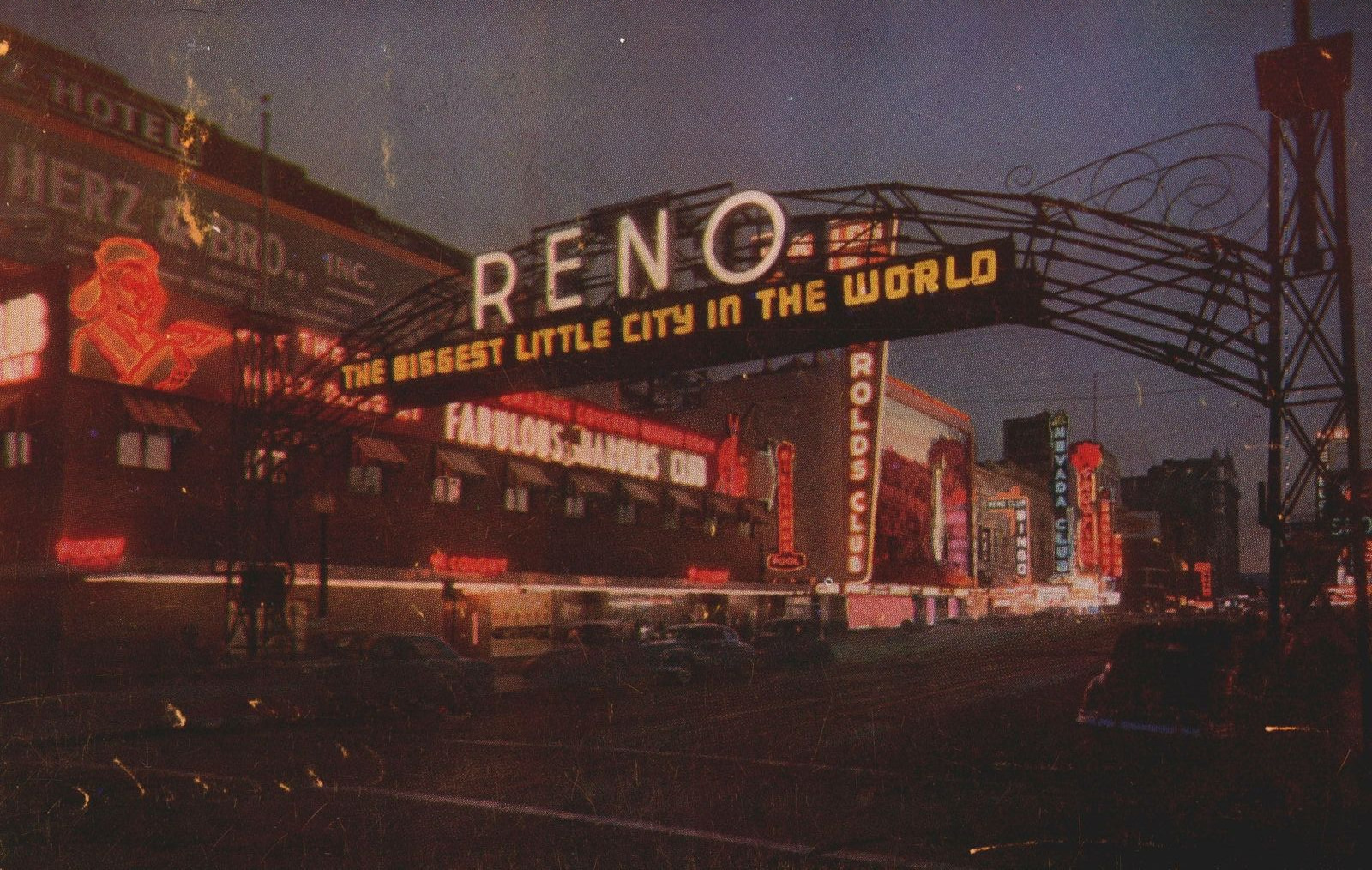 Vintage Postcard Street Scene Classic Cars Reno Arch Nevada Mailed in ...