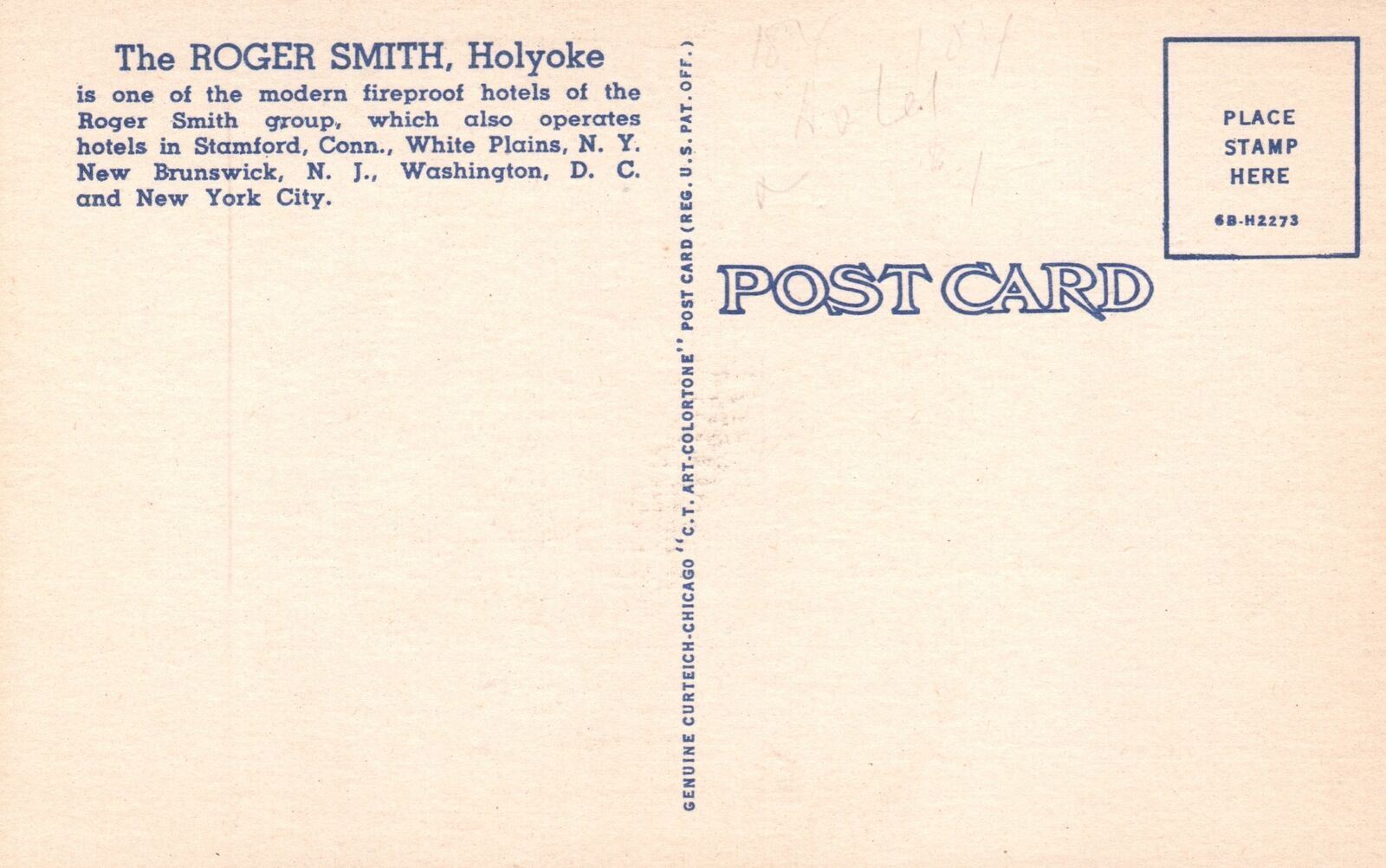 Vintage Postcard 1930's Roger Smith Hotel Building Holyoke ...