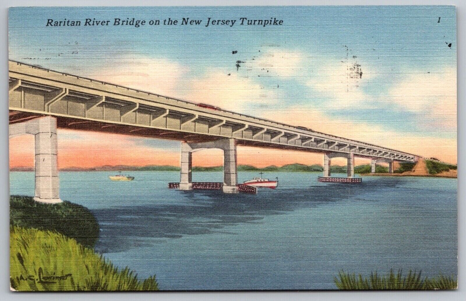 Raritan River Bridge New Jersey Turnpike Linen Postcard PM New Orleans ...