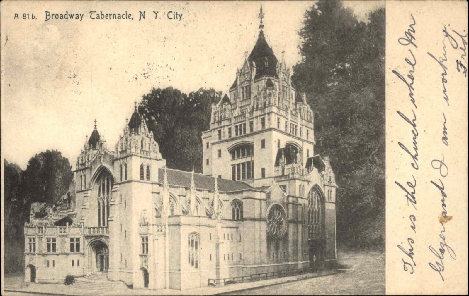 New York City Broadway Tabernacle Rotograph A81b c1905 Postcard ...