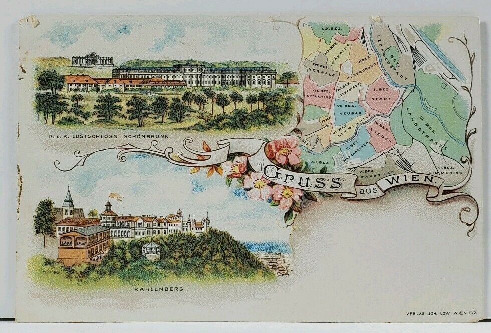 Austria Vienna, Wien Multi View Vignette with Territory Map c1899 ...