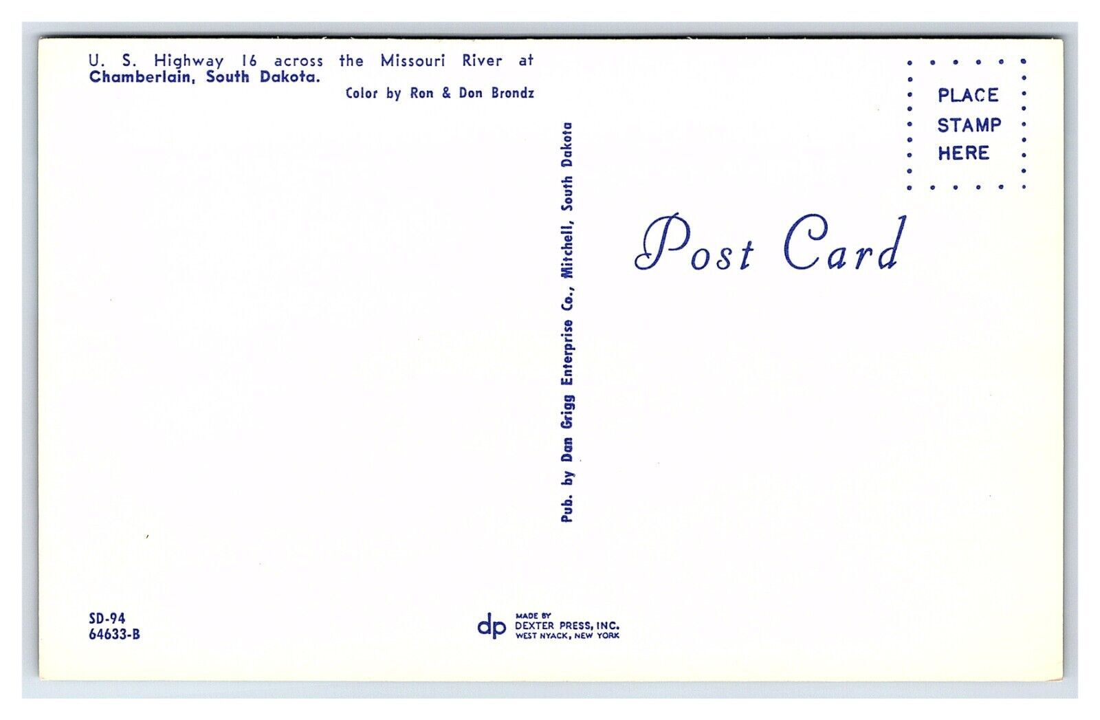 Fort Randall Reservoir Chamberlain S. D. South Dakota Postcard | United ...