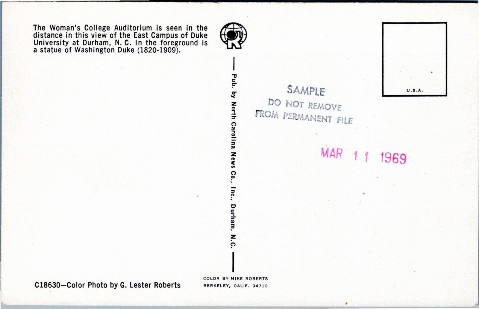 Duke University - Washington Duke statue and Woman's College Auditorium ...