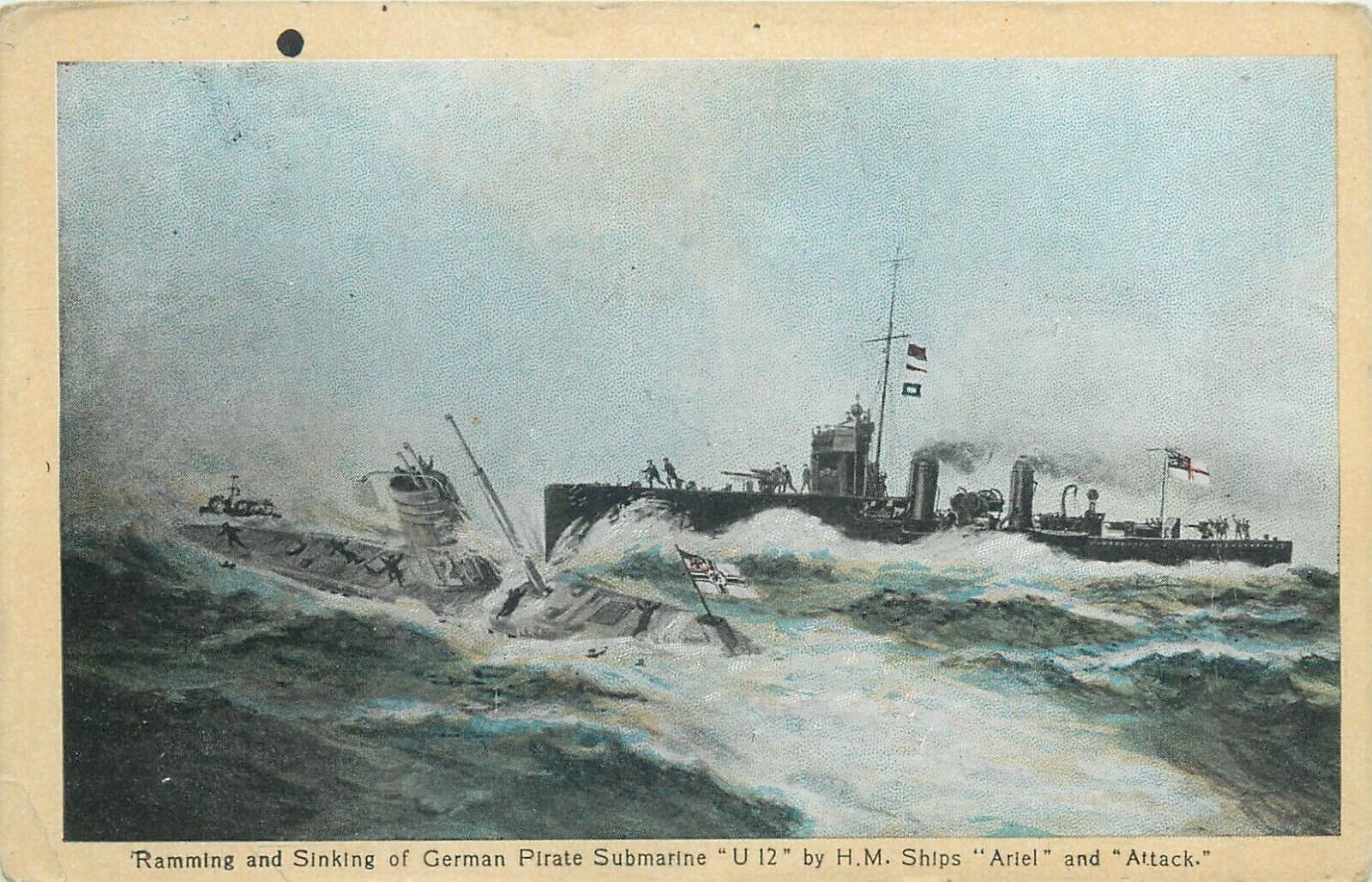 Ramming and Sinking of German Pirate Submarine U12 by H.M. Ships Ariel ...