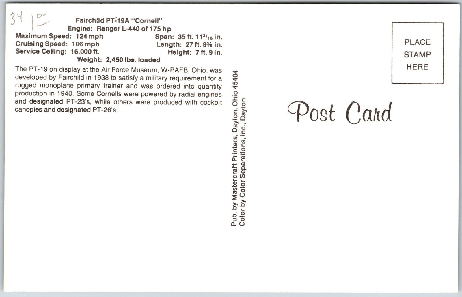 Airplane Fairchild PT-19A Cornell Ranger L-440 of 175 hp Air Force ...