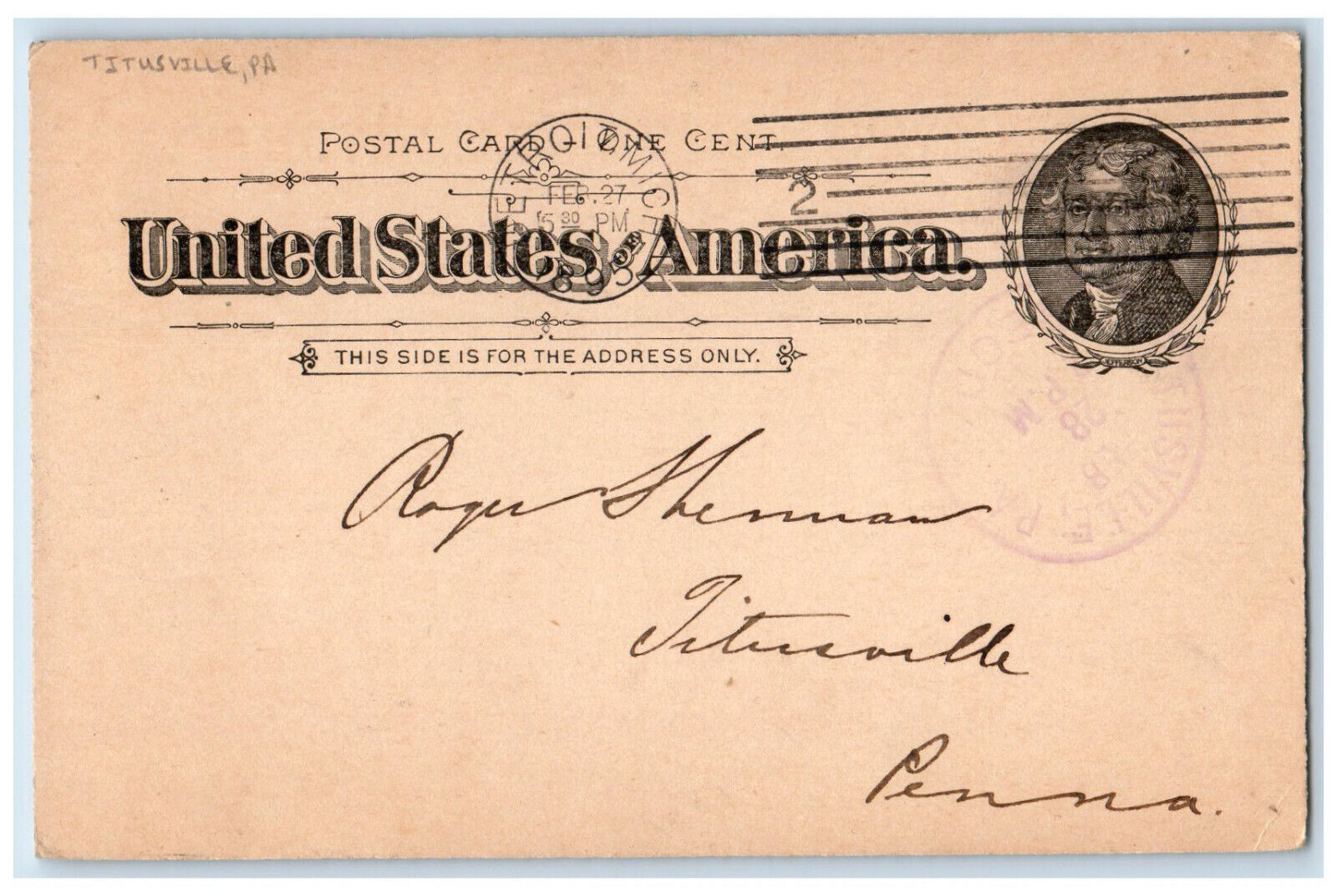 1895 Milo B Stevens & Co. War Claim Attorneys Titusville PA Postal Card ...